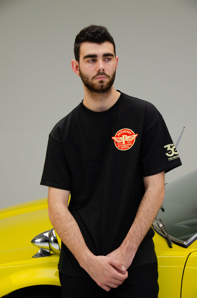 Petersen Tee - Flying "P" in Black – Petersen Automotive Museum Store