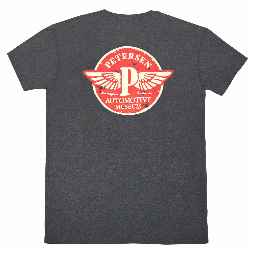 Petersen Tee - Flying "P" in Charcoal – Petersen Automotive Museum Store